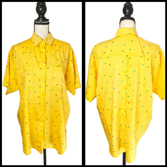 Vintage | Tops | Vintage 8s Yellow Preppy Button Up Short Sleeve Shirt ...